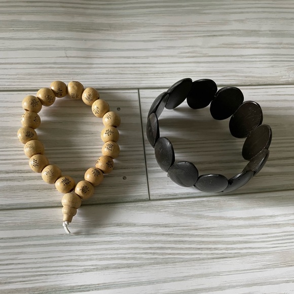 Jewelry | Dark Oval Wood Bead Stretchy Marla Chinese Characters Wood ...